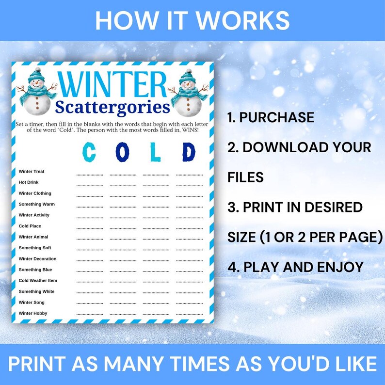 Winter Scattergories Game, Winter Party Game, Think Fast Word Game ...