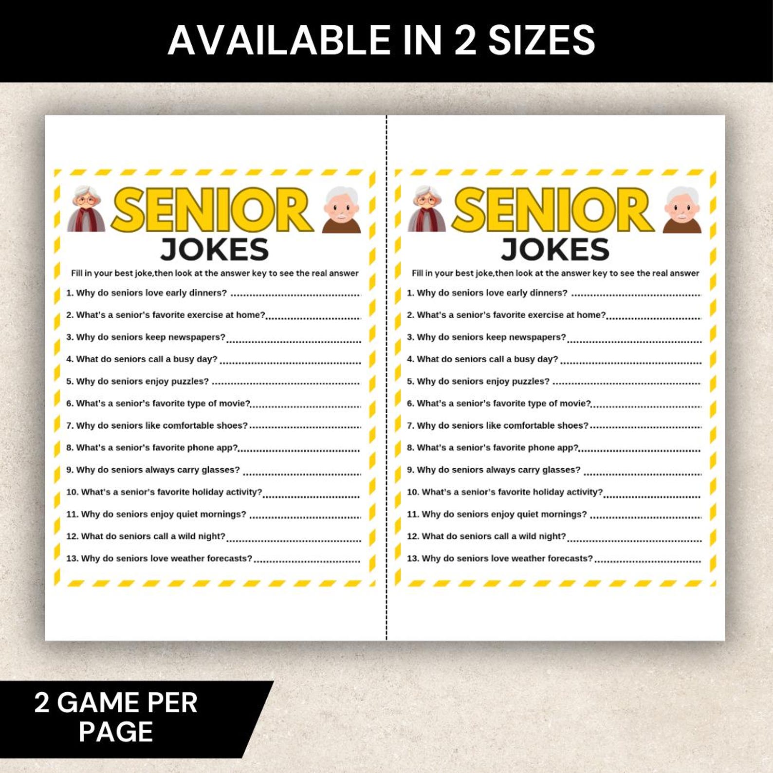 Senior Jokes Game, Funny Fill in the Blank Game for Seniors, Humor ...
