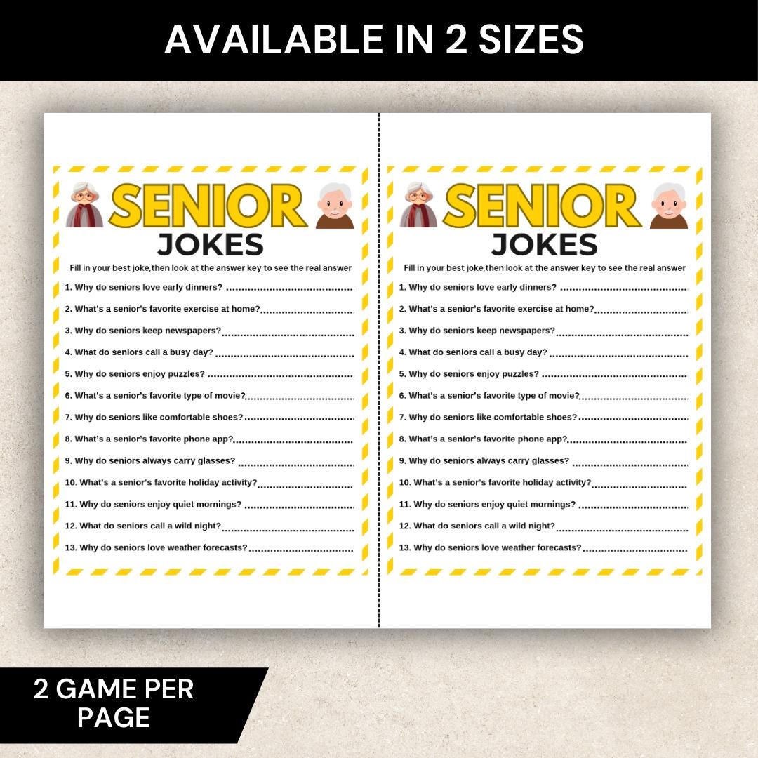 Senior Jokes Game, Funny Fill in the Blank Game for Seniors, Humor ...