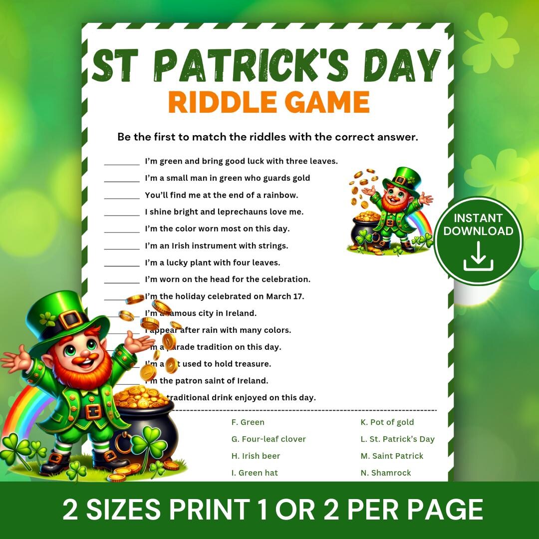 Jeu d'énigmes à imprimer pour la Saint-Patrick, casse-tête irlandais ...