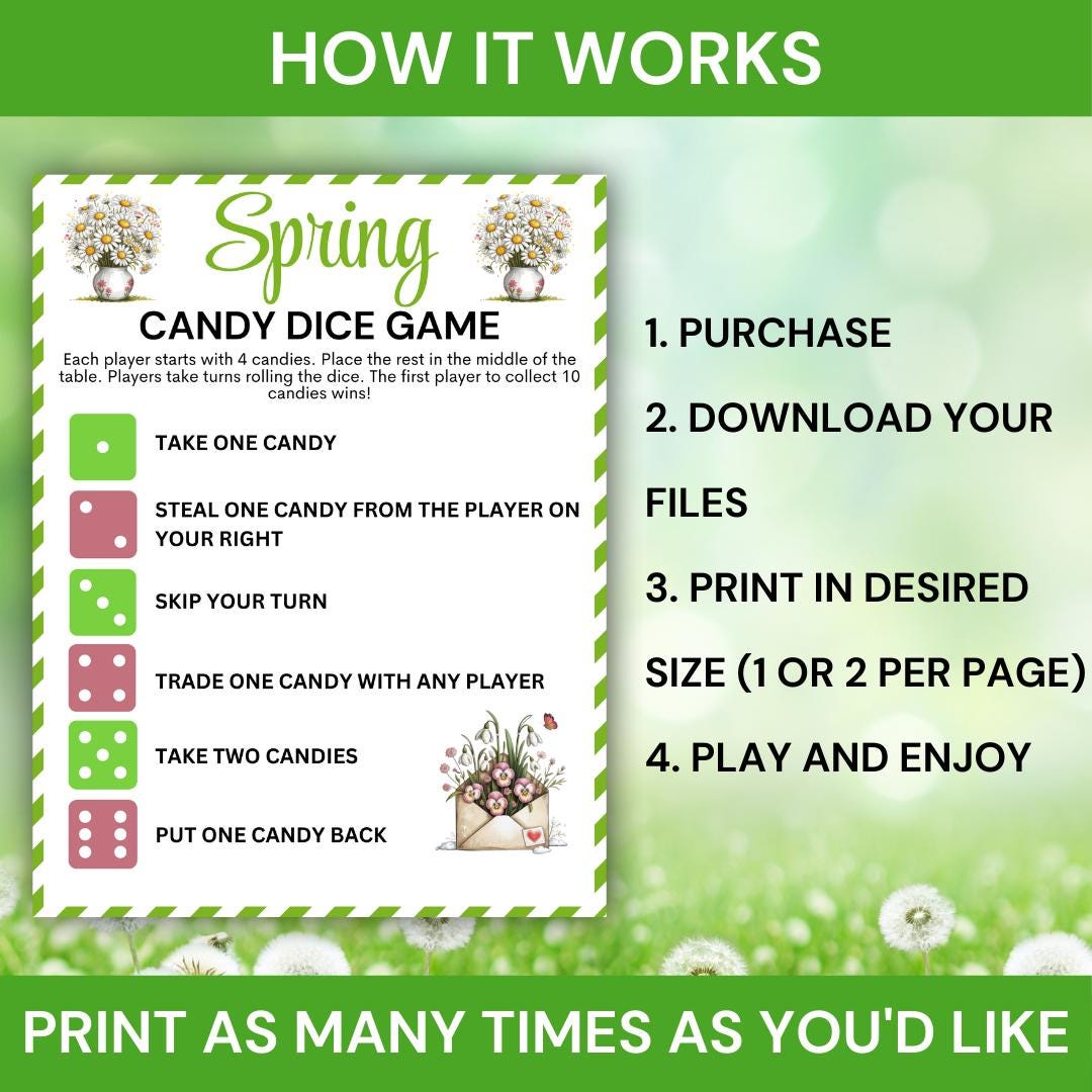 Spring Candy Dice Game, Printable Candy Dice Exchange Game for Kids ...