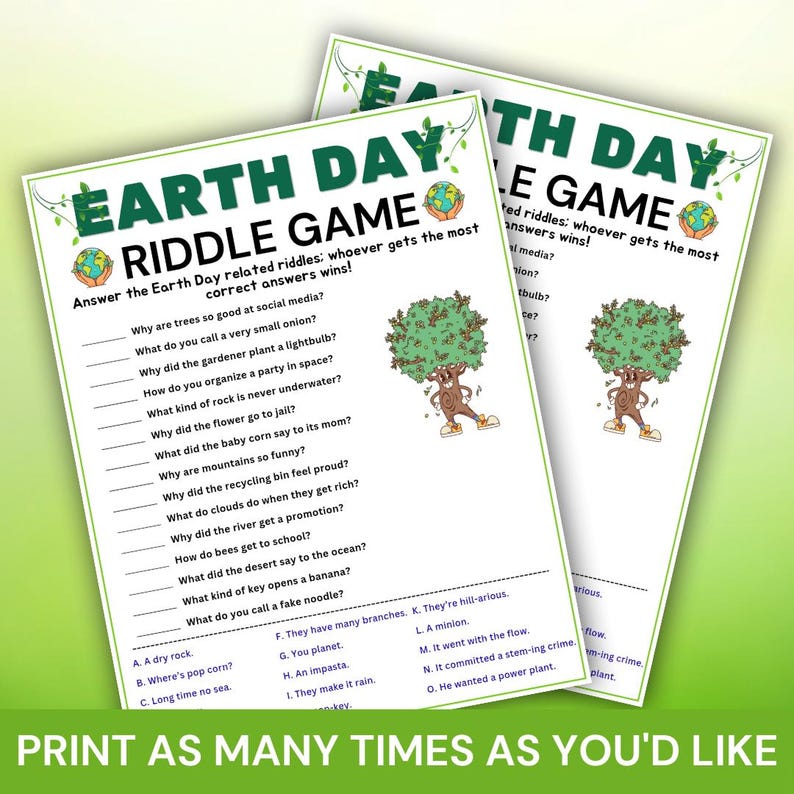 Earth Day Riddle Game, Funny Earth Day Riddles for Kids Adults ...