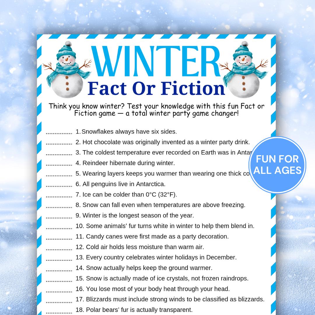Winter Fact or Fiction Game, Winter Party Game, True or False Winter ...