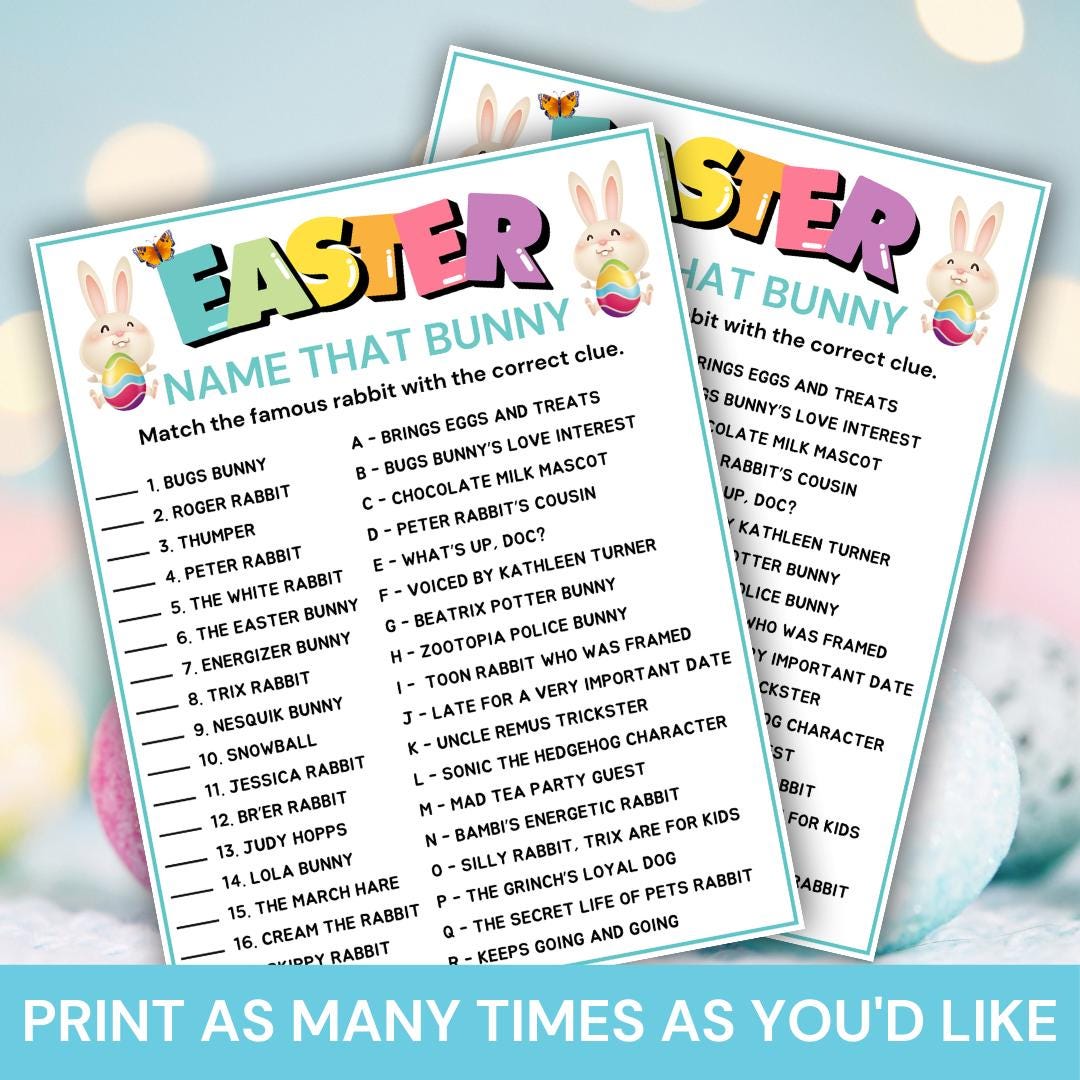 Easter Name That Bunny Game Printable, Fun Easter Matching Game for ...