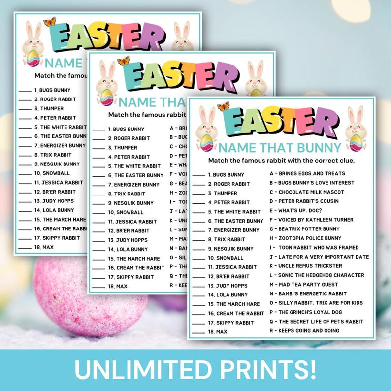 Easter Name That Bunny Game Printable, Fun Easter Matching Game for ...