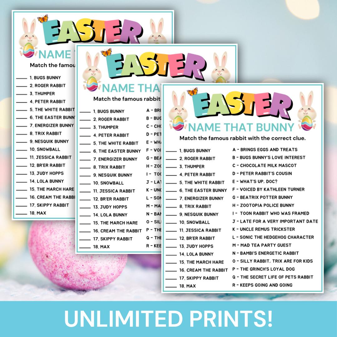 Easter Name That Bunny Game Printable, Fun Easter Matching Game for ...