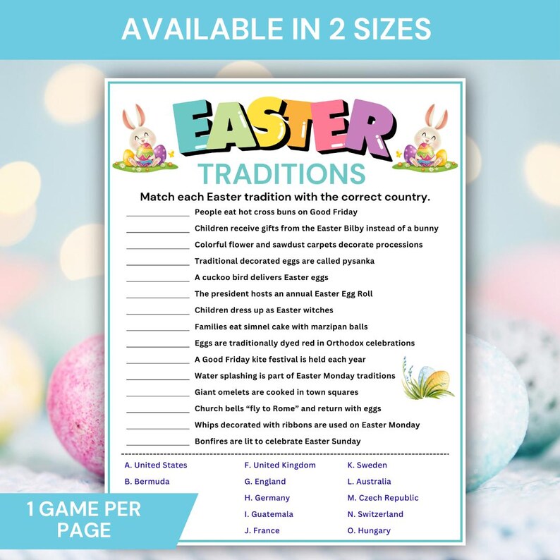 Easter Traditions Around the World Game, Printable Easter Matching Game ...