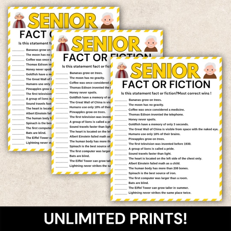 Fact or Fiction Game, Games for Senior Citizens, Elderly Games, Seniors ...