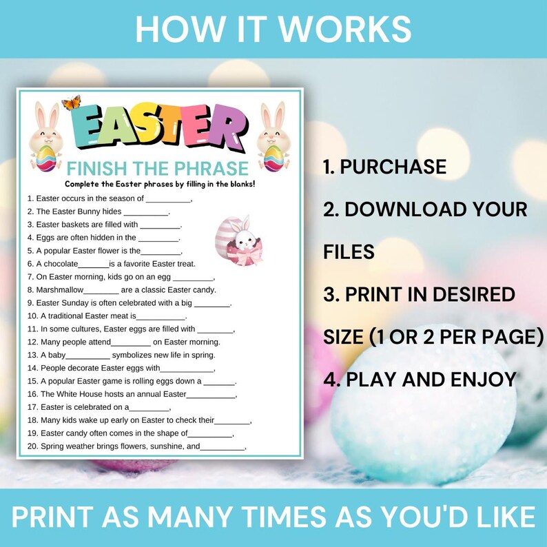 Easter Finish the Phrase Game, Printable Easter Trivia Quiz, Easter ...