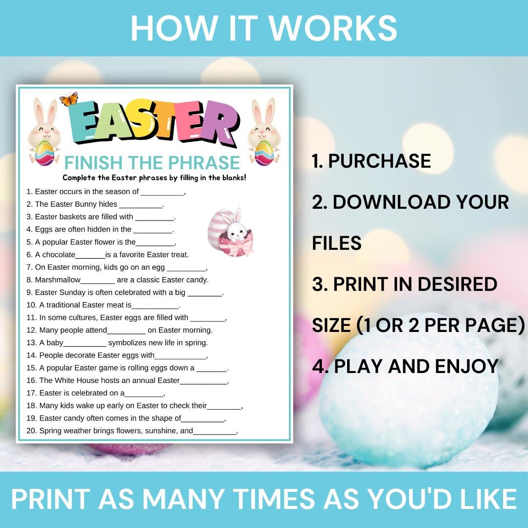 Easter Finish the Phrase Game, Printable Easter Trivia Quiz, Easter ...