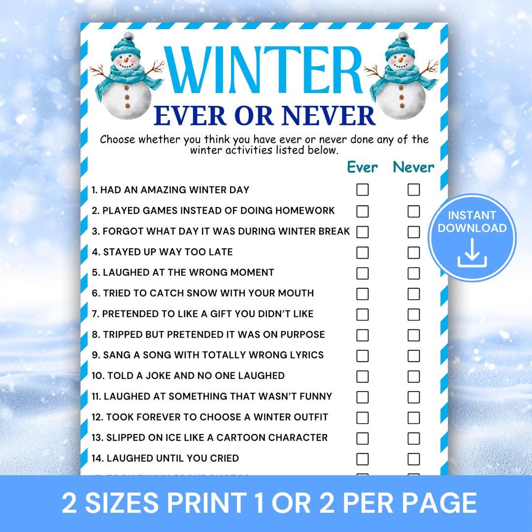 Winter Ever or Never Game, Winter Party Game, Have You Ever Winter ...