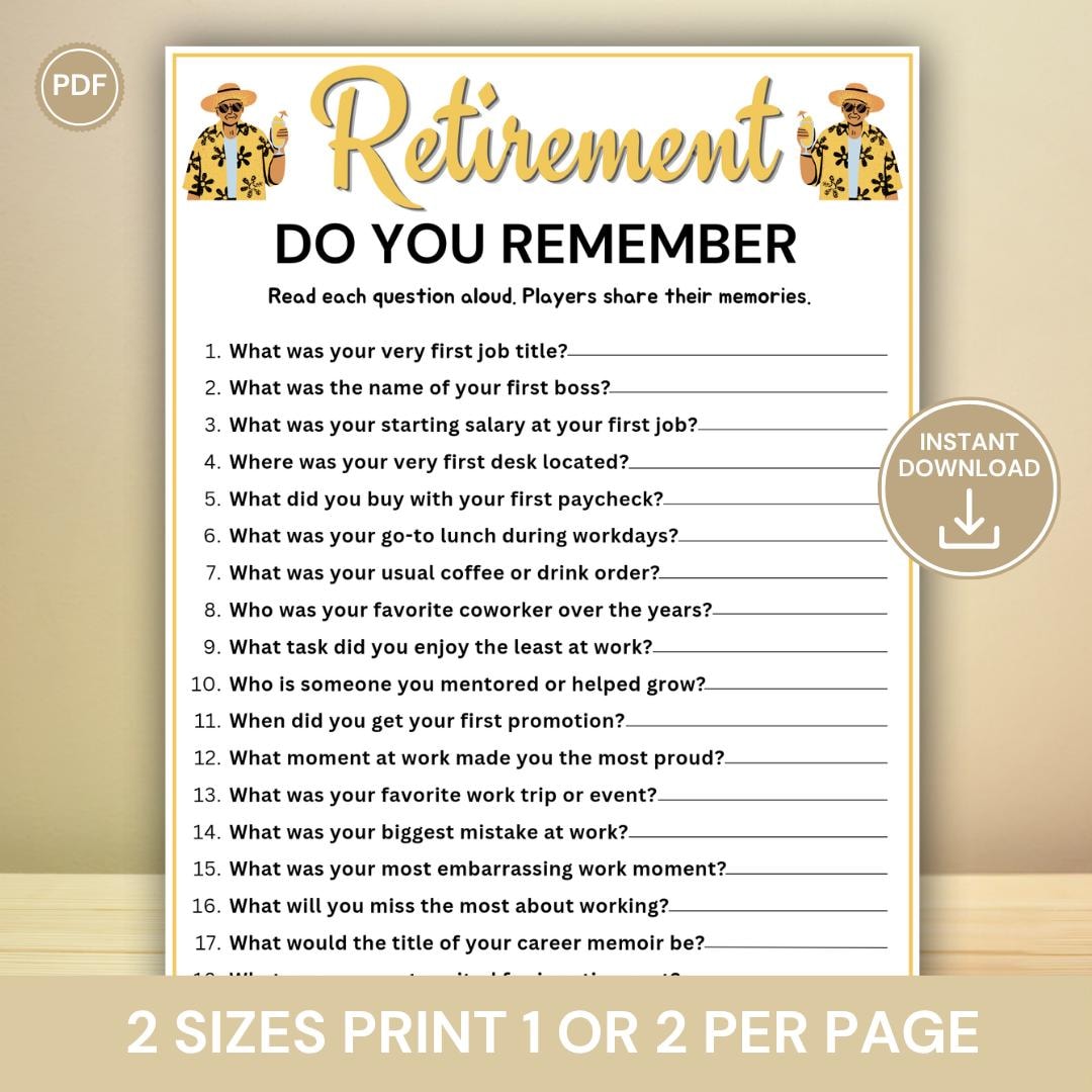 Retirement Do You Remember Game, Retirement Party Game, Memory Sharing ...