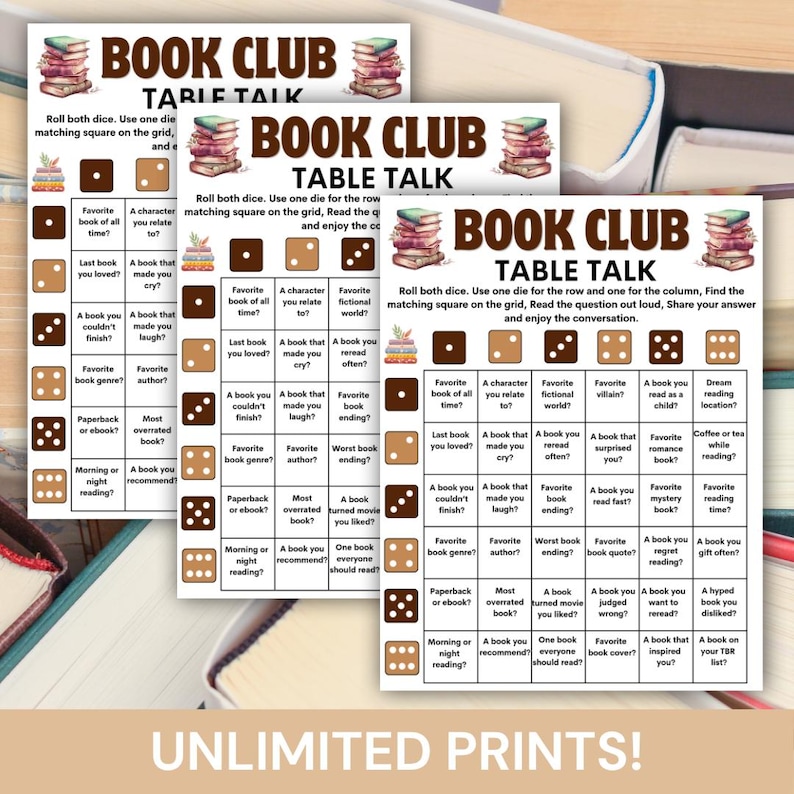 Book Club Talk Table Game Printable, Book Club Conversation Starters ...