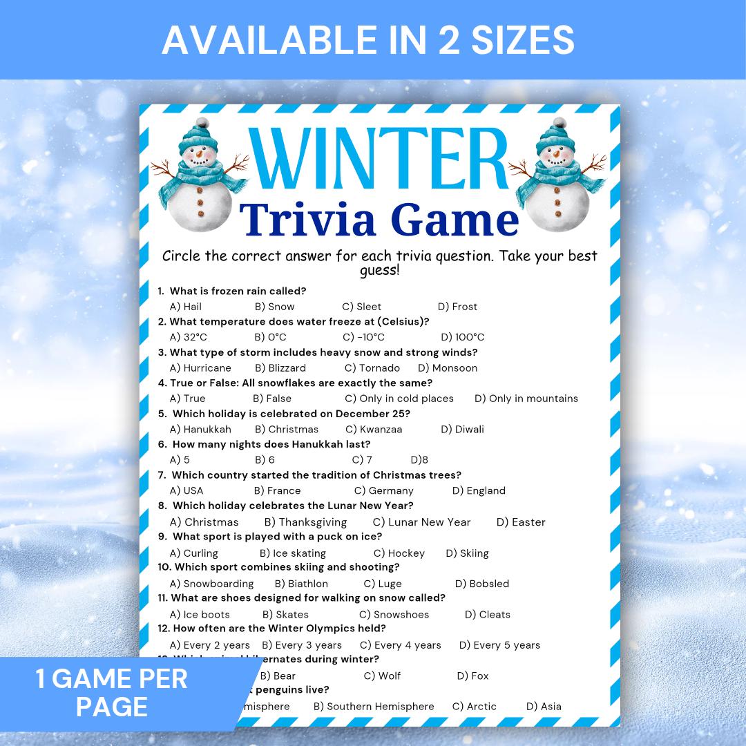 Winter Trivia Game, Winter Party Game, Cold Weather Trivia Quiz, Family ...