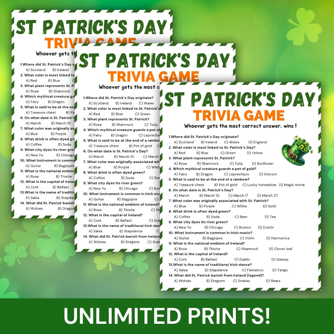 St. Patrick’s Day Trivia Game, Quiz Printable, St Patricks Day Party ...