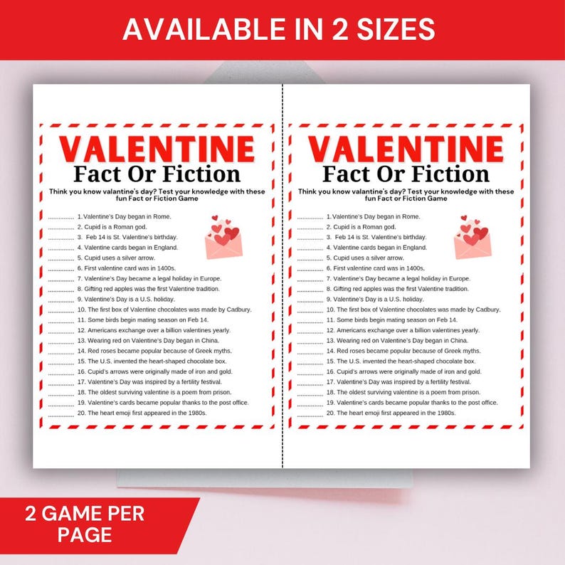 Valentine’s Day Fact or Fiction Game, Valentine Party Game, True or ...