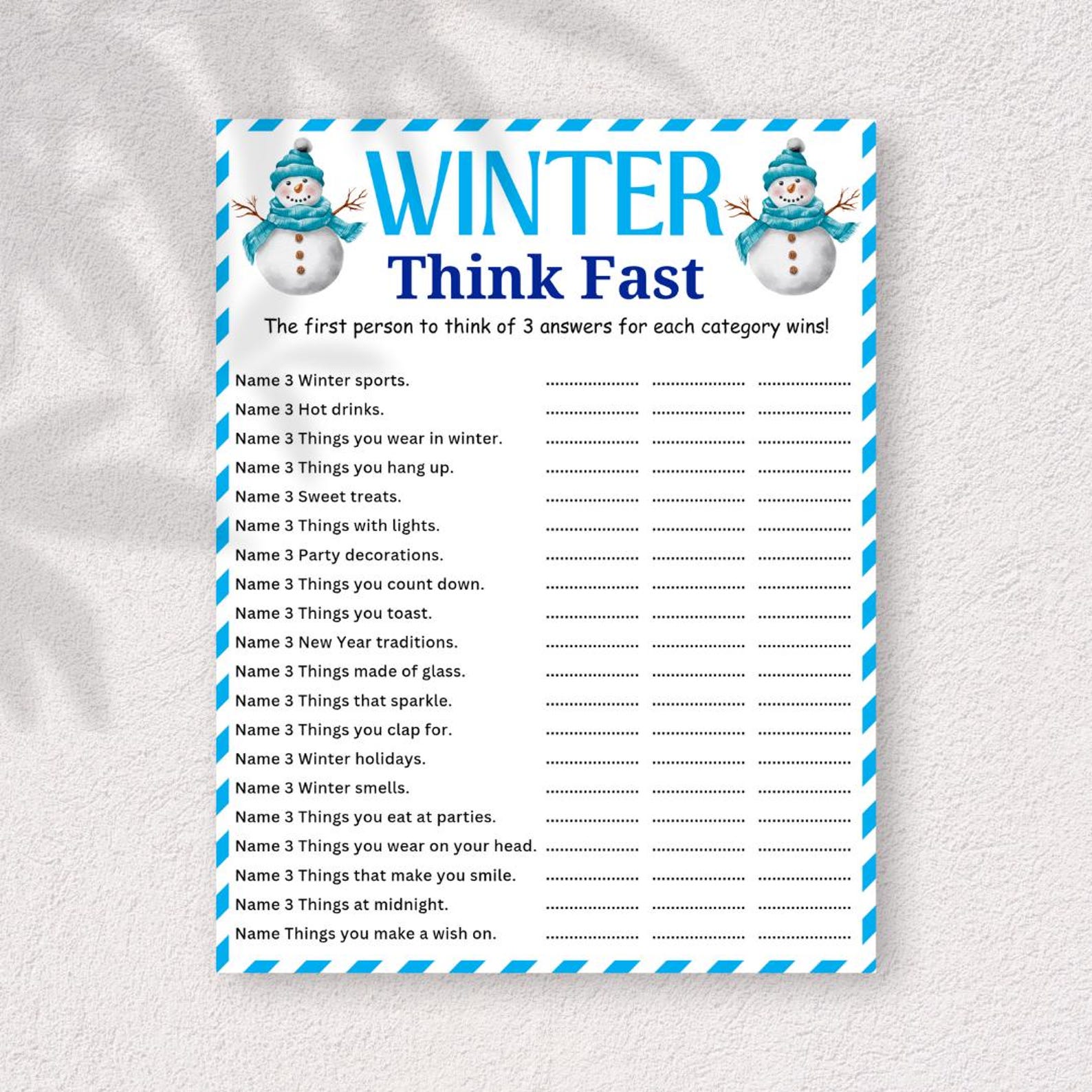 Winter Think Fast Game, Winter Party Game, Fast-paced Winter Activity ...