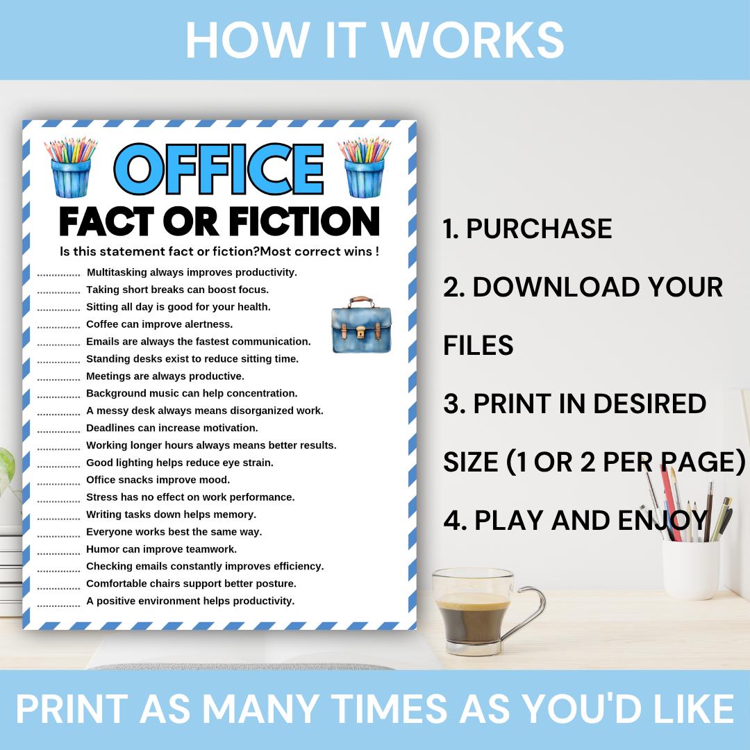 Office Fact or Fiction Game Printable, Workplace Trivia Game, Office ...