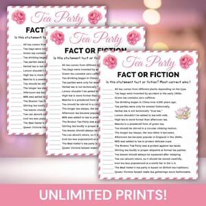 Tea Party Fact or Fiction Game, Tea Party True or False Quiz, Ladies ...