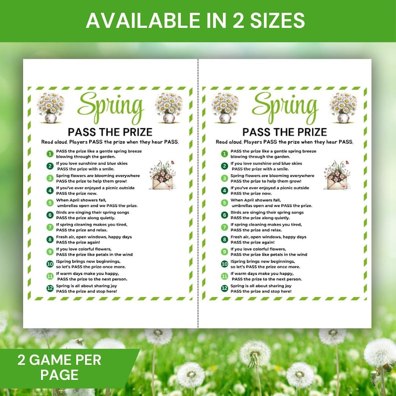 Spring Pass the Prize Game Printable, Spring Party Game, Spring Gift ...