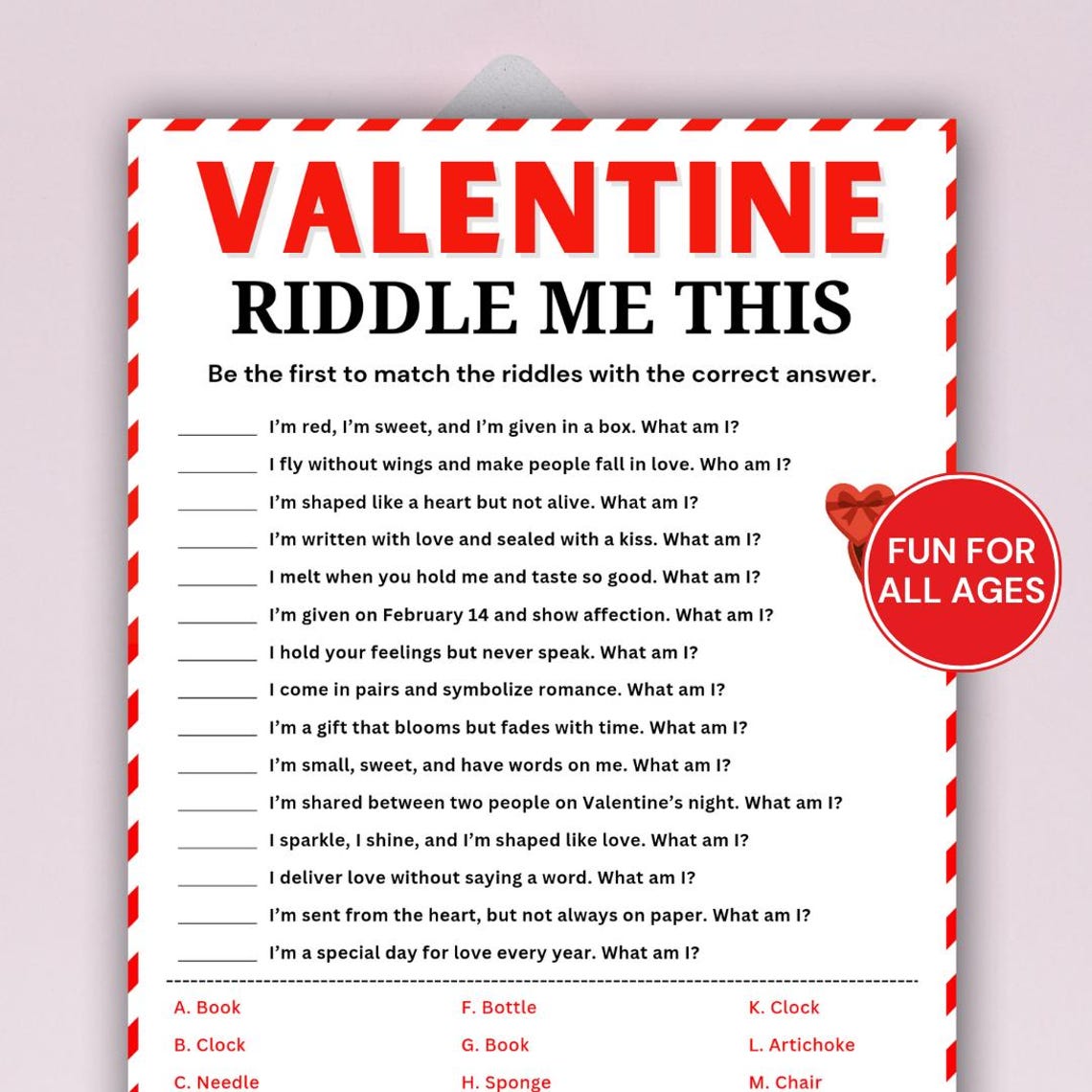 Valentine’s Day Riddles Game, Love Riddle Quiz, Printable Valentine ...