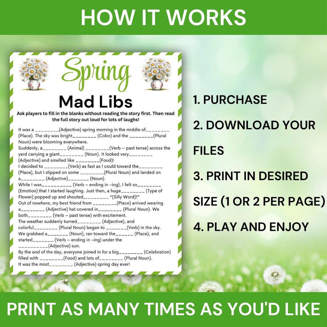 Spring Mad Libs Game, Printable Spring Party Game for Kids & Adults ...
