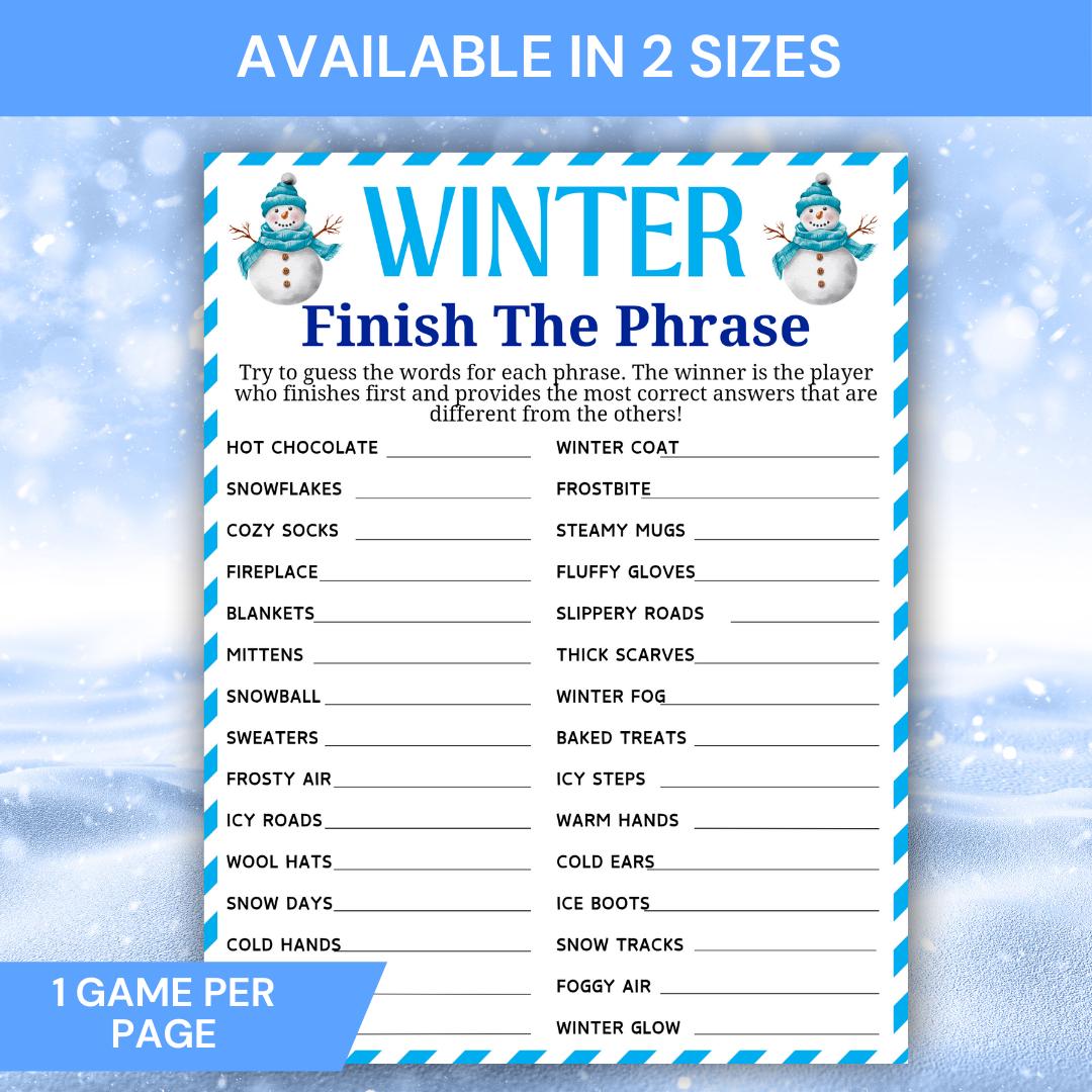 Winter Finish the Phrase Game, Winter Party Game, Fun Winter Word Game ...