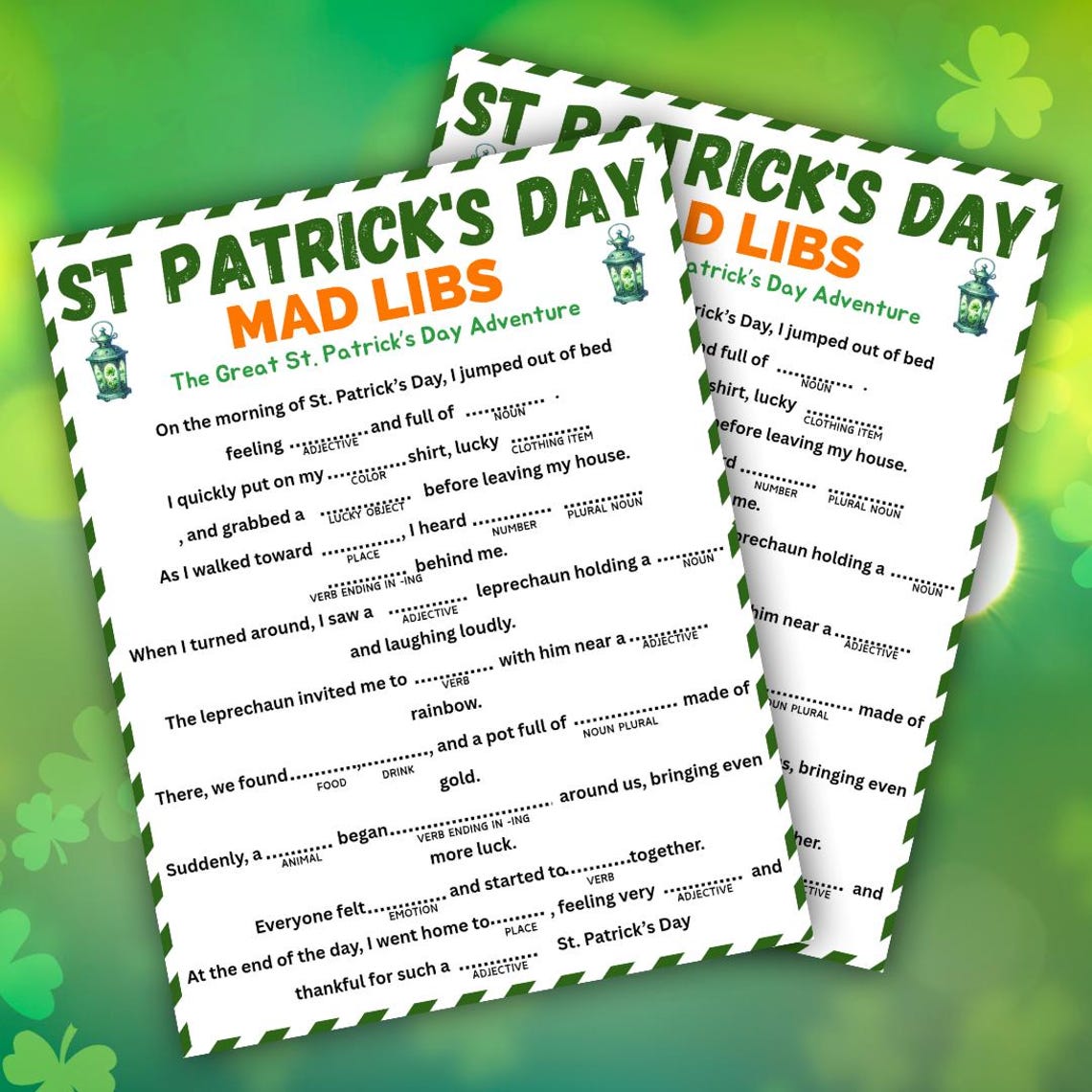 St. Patrick’s Day Mad Libs Game, Printable Irish Story Activity, Fun St ...