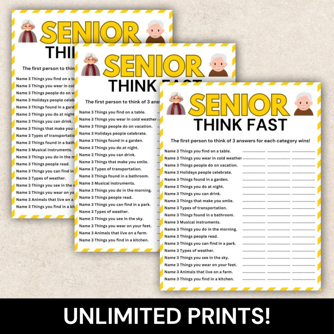 Senior Think Fast Game, Easy Word Game for Seniors, Quick Thinking ...