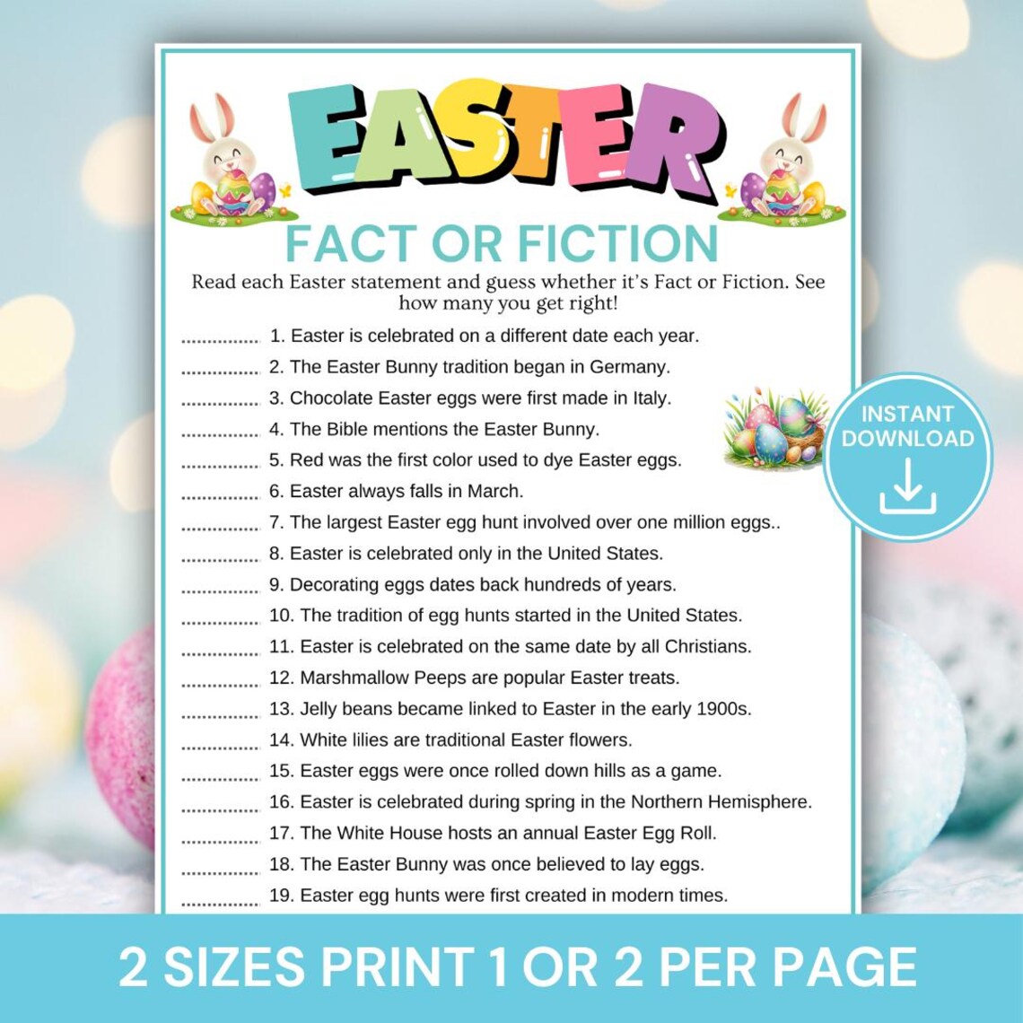 Easter Fact or Fiction Game, Easter Trivia Quiz, Easter Party Games for ...