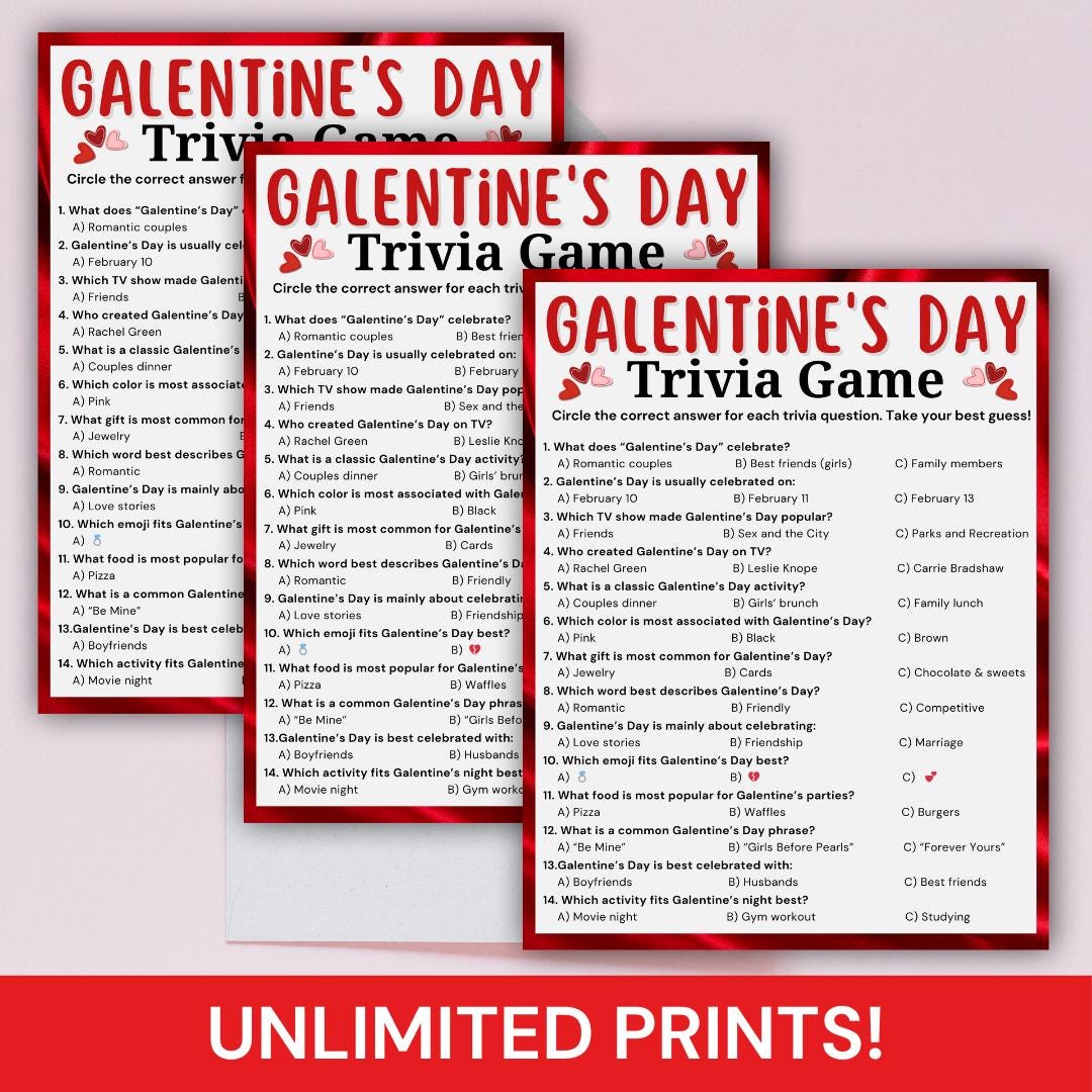 Galentine’s Day Trivia Game, Galentine Trivia Quiz, Girls Night Party ...