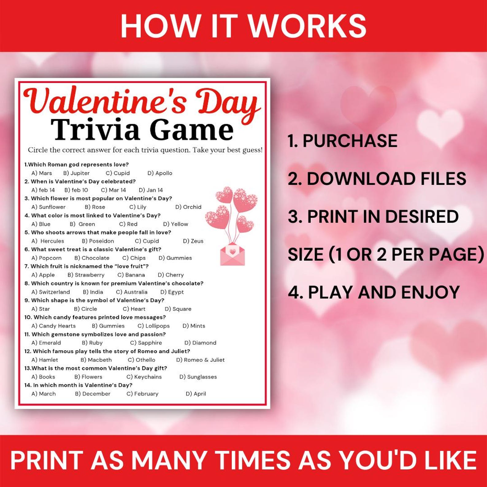 Valentine’s Day Trivia Game, Valentine Party Game, Love Trivia Quiz ...