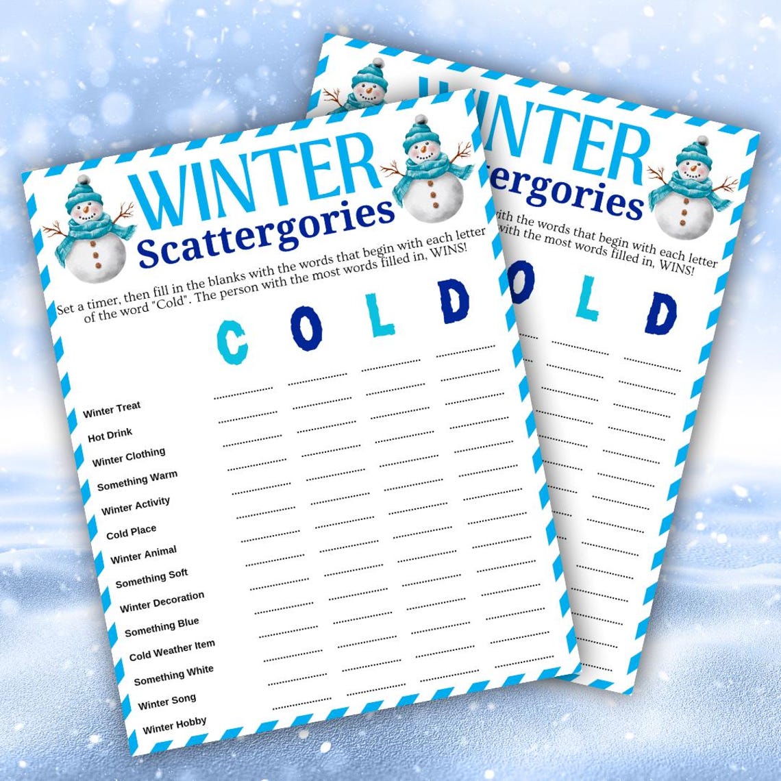 Winter Scattergories Game, Winter Party Game, Think Fast Word Game ...