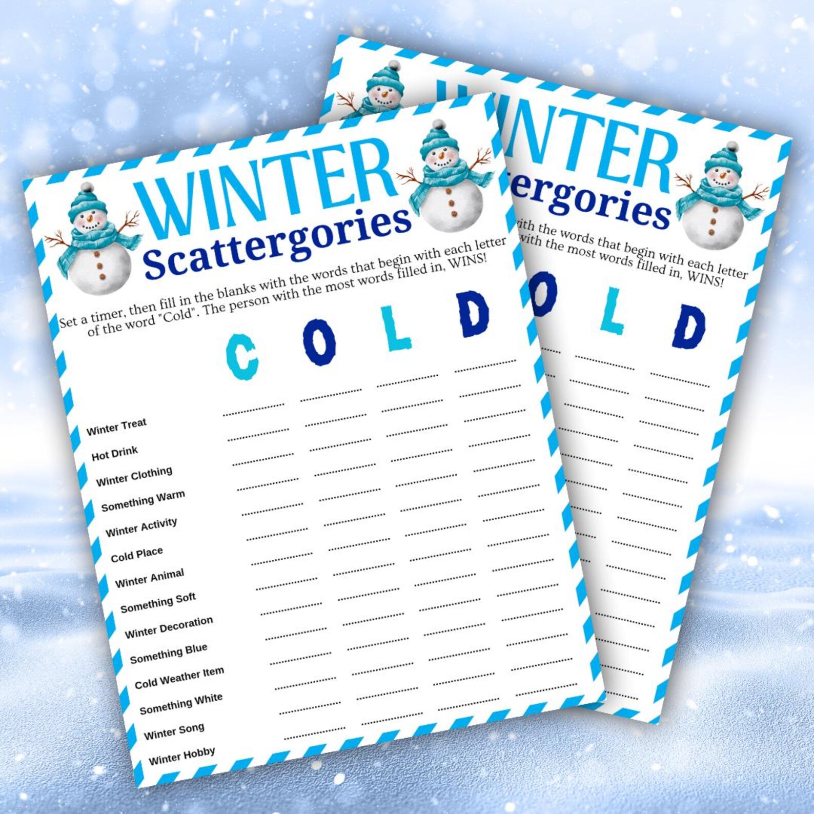 Winter Scattergories Game, Winter Party Game, Think Fast Word Game ...
