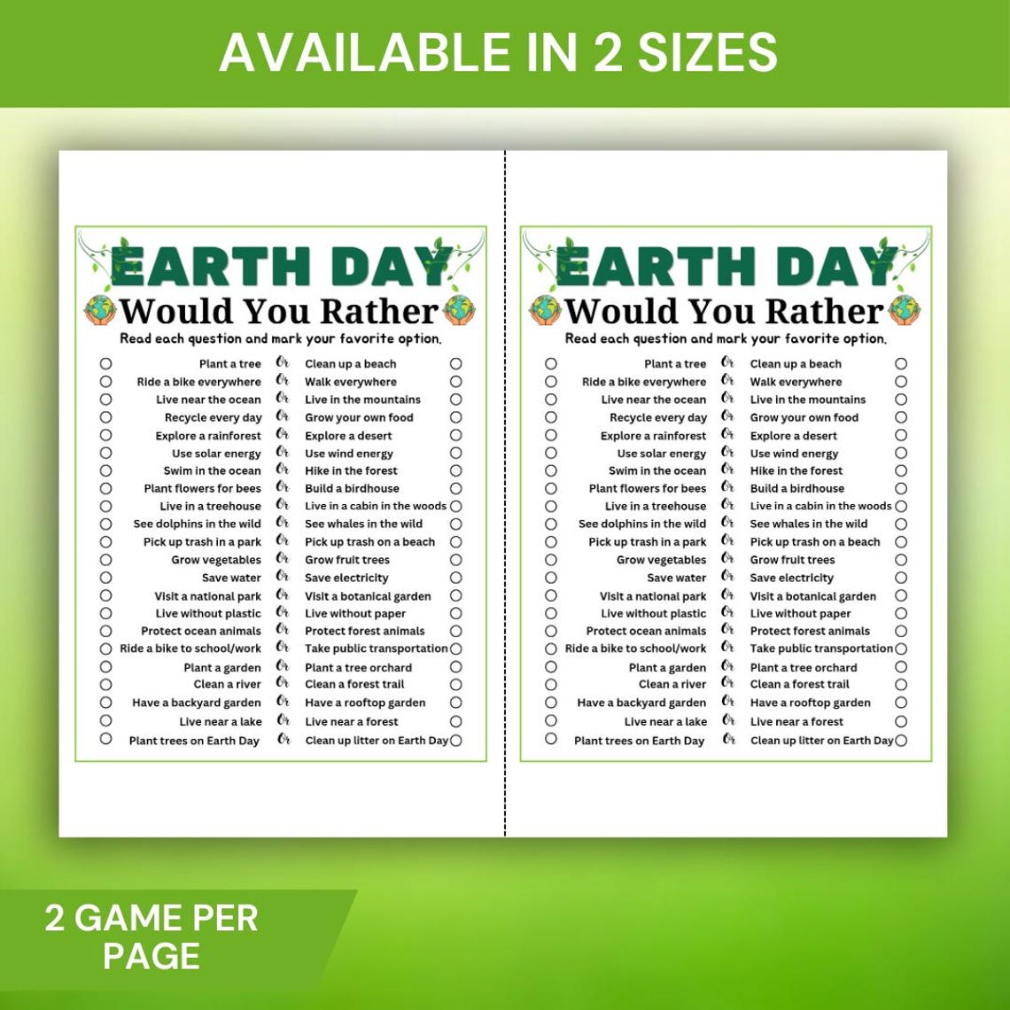 Earth Day Would You Rather Game, Fun Earth Day Activity for Kids Adults ...