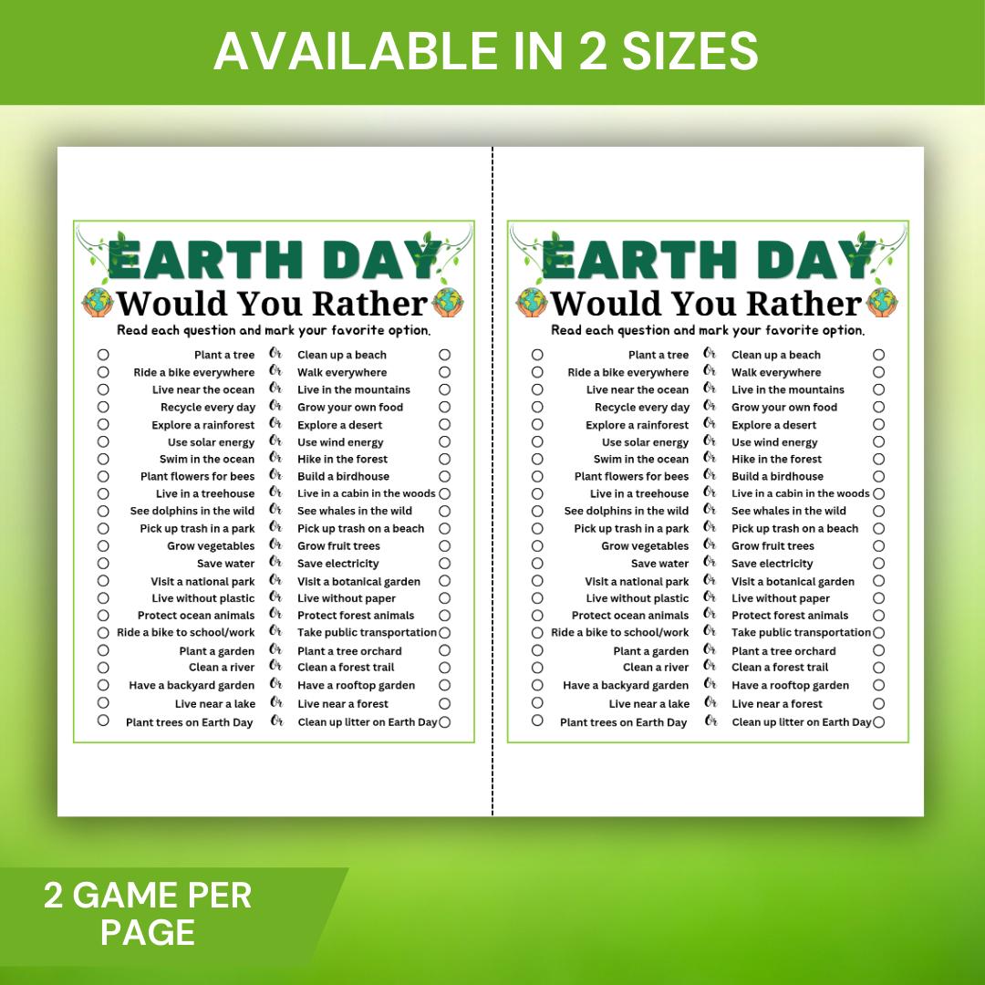 Earth Day Would You Rather Game, Fun Earth Day Activity for Kids Adults ...
