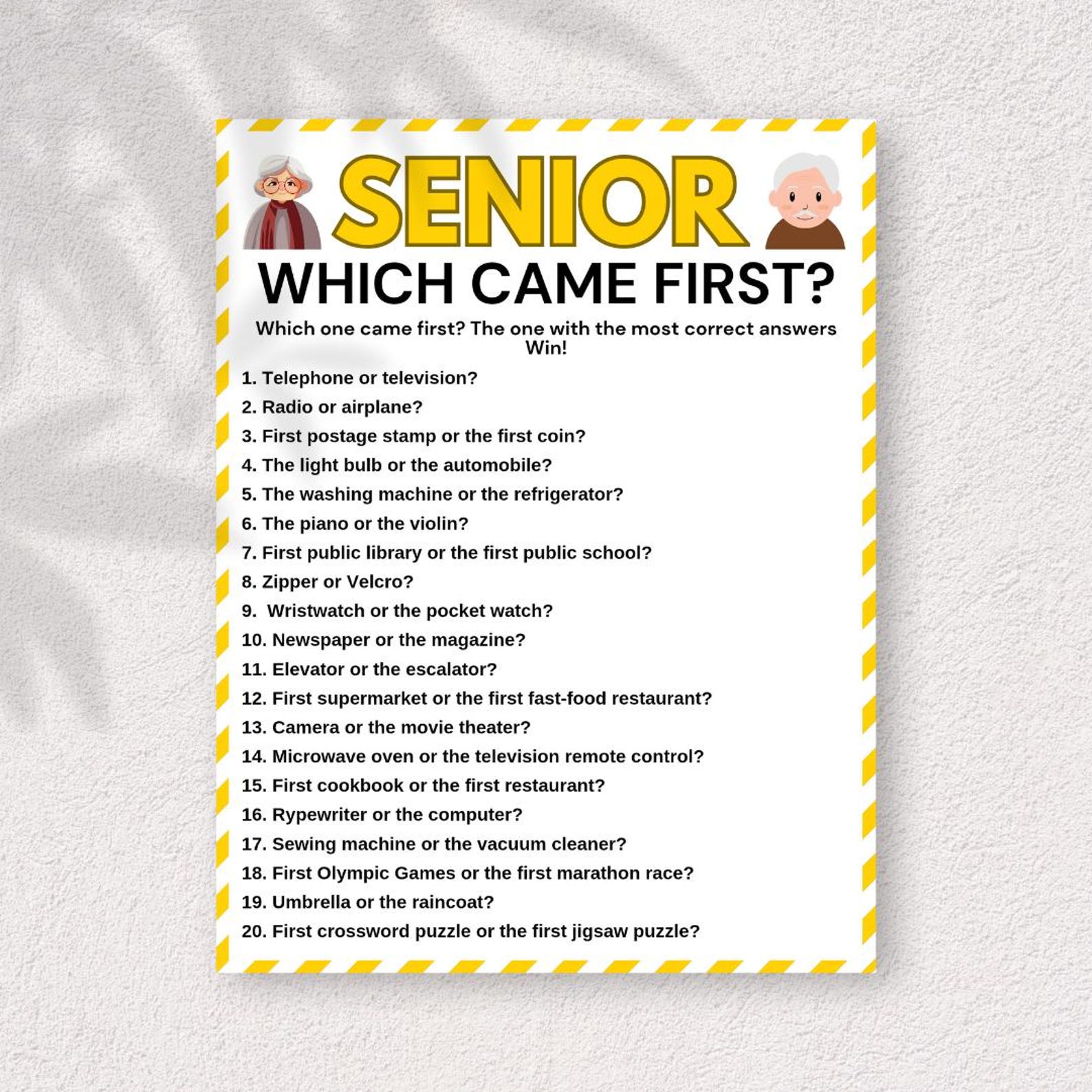 Senior Which Came First Game, Memory Trivia Game for Seniors, Nostalgia ...