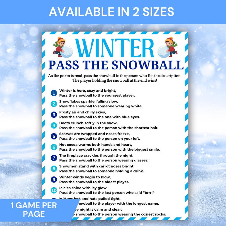Winter Pass the Snowball Game, Winter Party Game, Fun Icebreaker ...