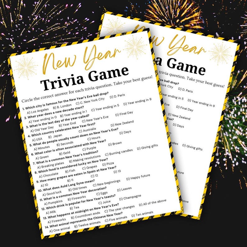 New Year Trivia Game, New Year’s Eve Party Game, Holiday Trivia Quiz ...
