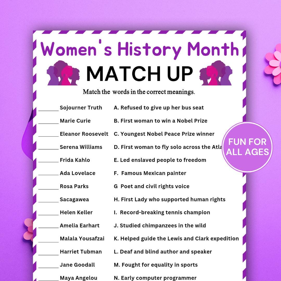 Women’s History Month Match up Game, Famous Women Quiz, Women’s Day ...