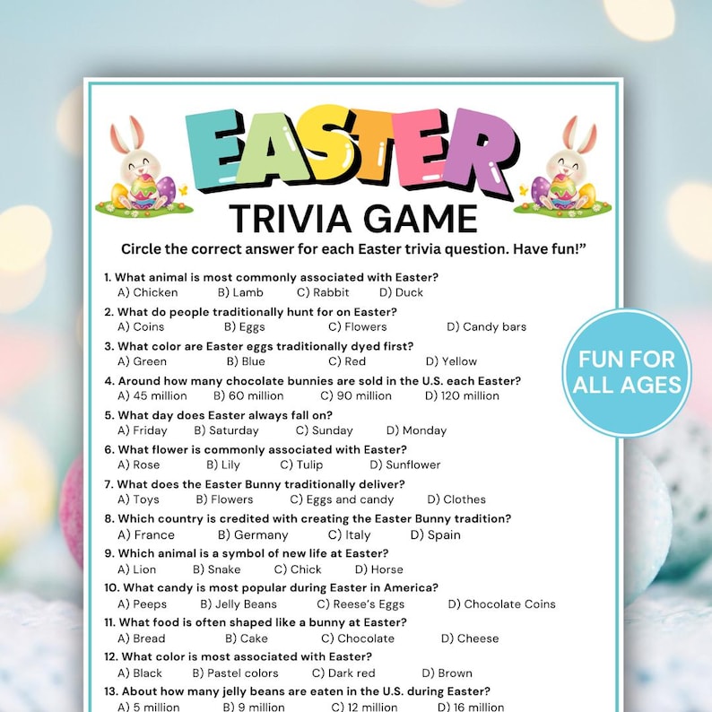 Easter Trivia Game Printable, Easter Trivia Quiz, Easter Party Games ...