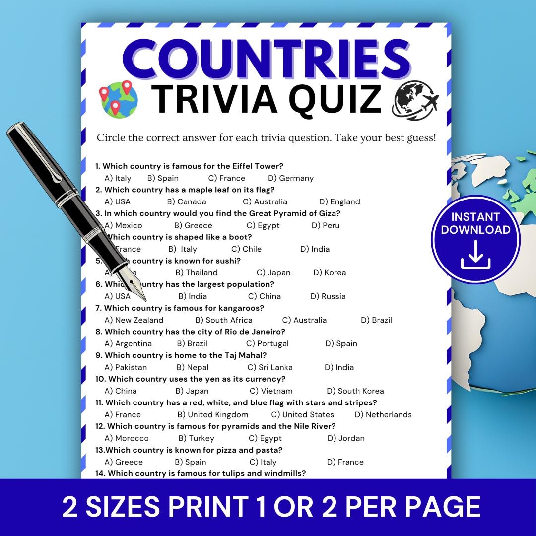 Countries Trivia Quiz, World Geography Trivia Game, Countries and ...