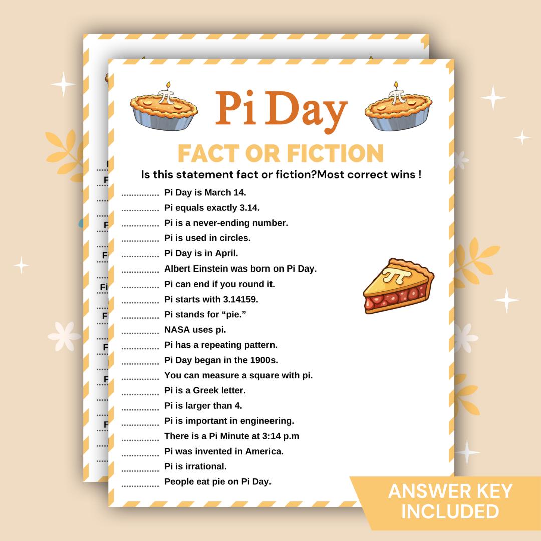Pi Day Fact or Fiction Game Printable, Math Pi Day Activity, March 14 ...