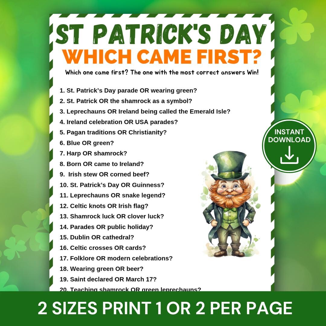 St. Patrick’s Day Which Came First Game, Printable St Paddy’s Trivia ...