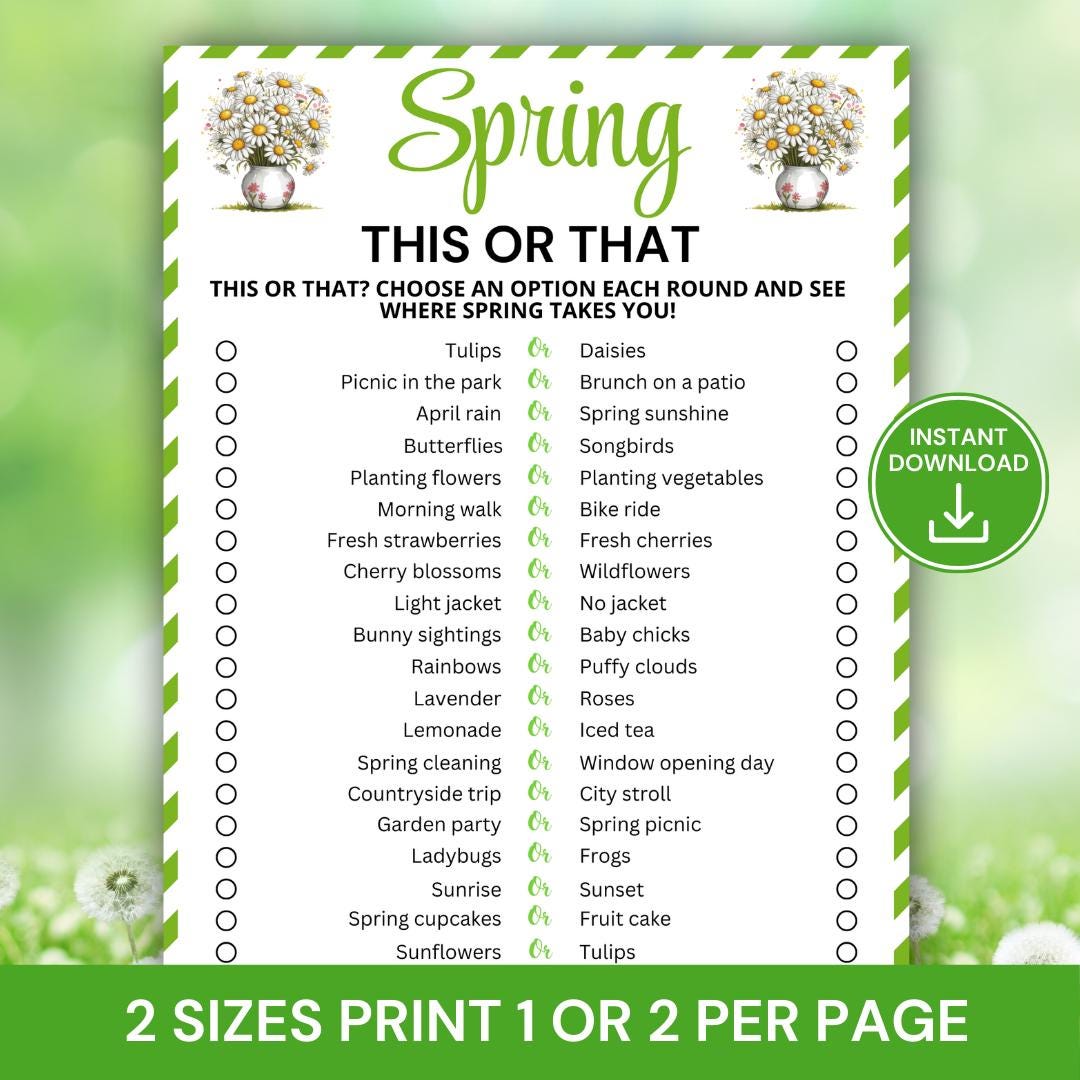 Spring This or That Game, Spring Party Game, Spring Would You Rather ...