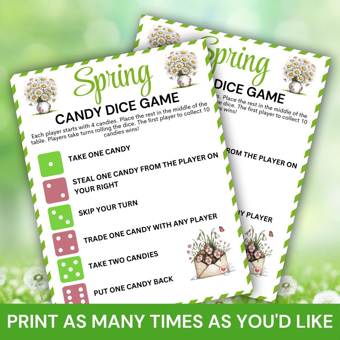 Spring Candy Dice Game, Printable Candy Dice Exchange Game for Kids ...
