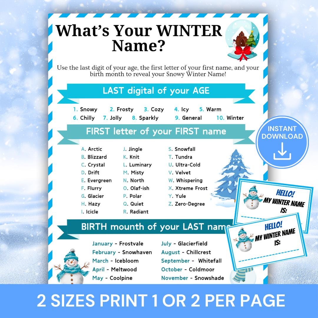 What’s Your Winter Name Game, Winter Party Game, Printable Icebreaker ...