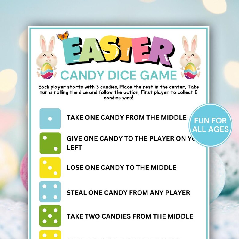 Printable Easter Candy Dice Game, Pass the Candy Game, Fun Easter Party ...