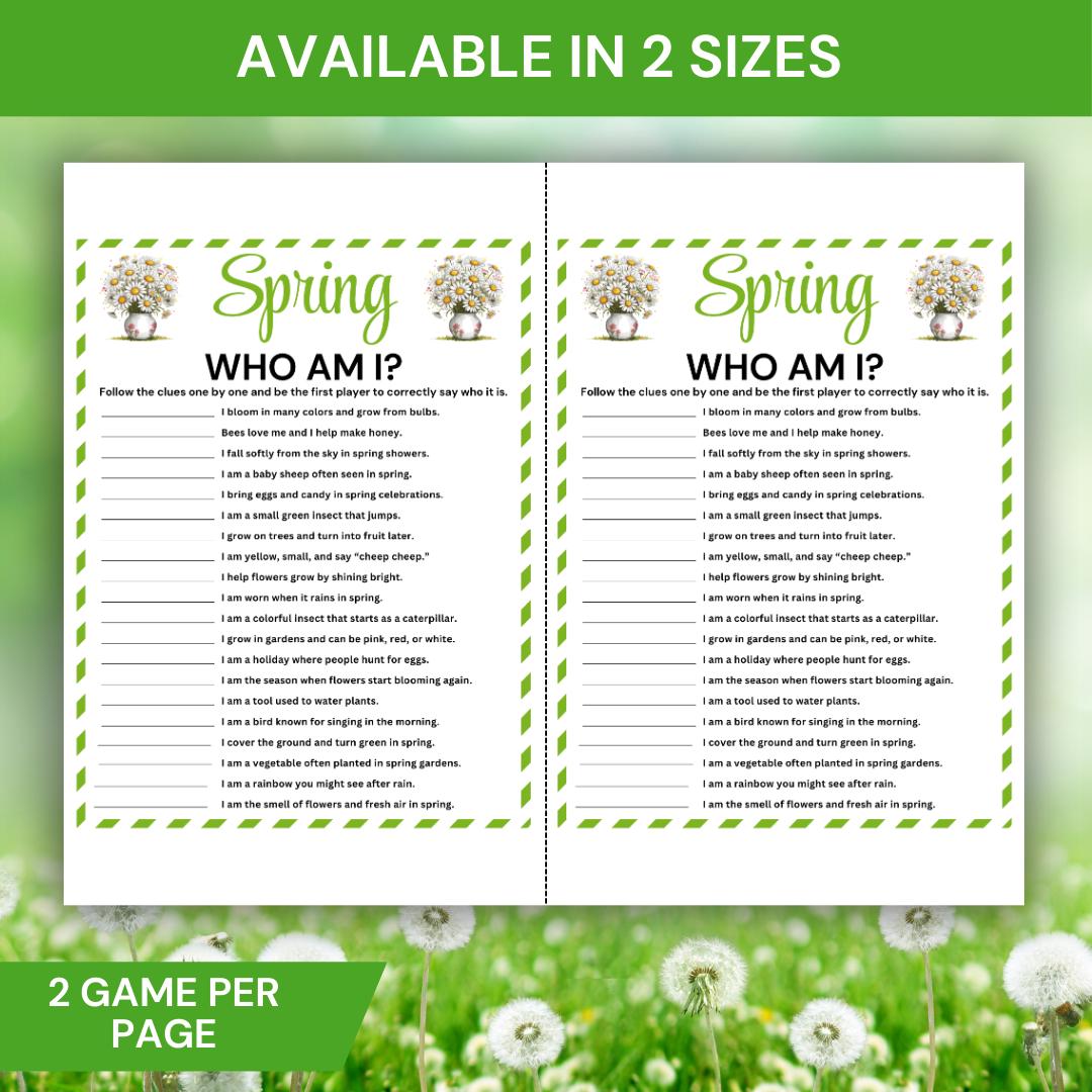 Spring Who Am I Game Printable, Spring Party Guessing Game, Spring ...