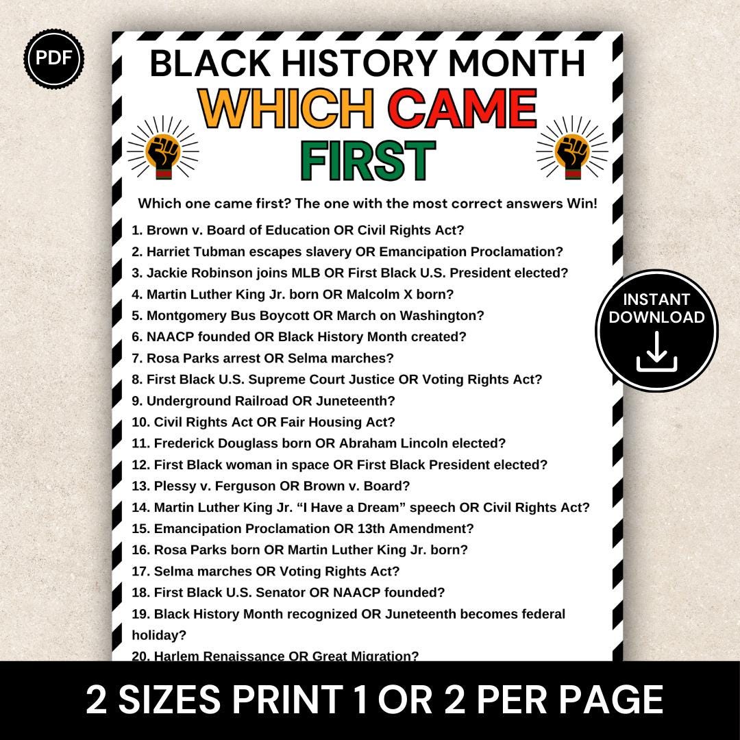 Black History Which Came First Printable Game, Black History Month ...